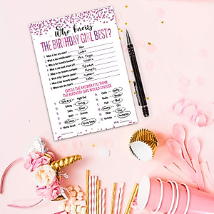 30 Who Knows The Birthday Girl Best Game Cards- for Child or Teen- Fun and Easy Game for Party or Sleepover- Girl Birthday Supplies, Activity, Decorations