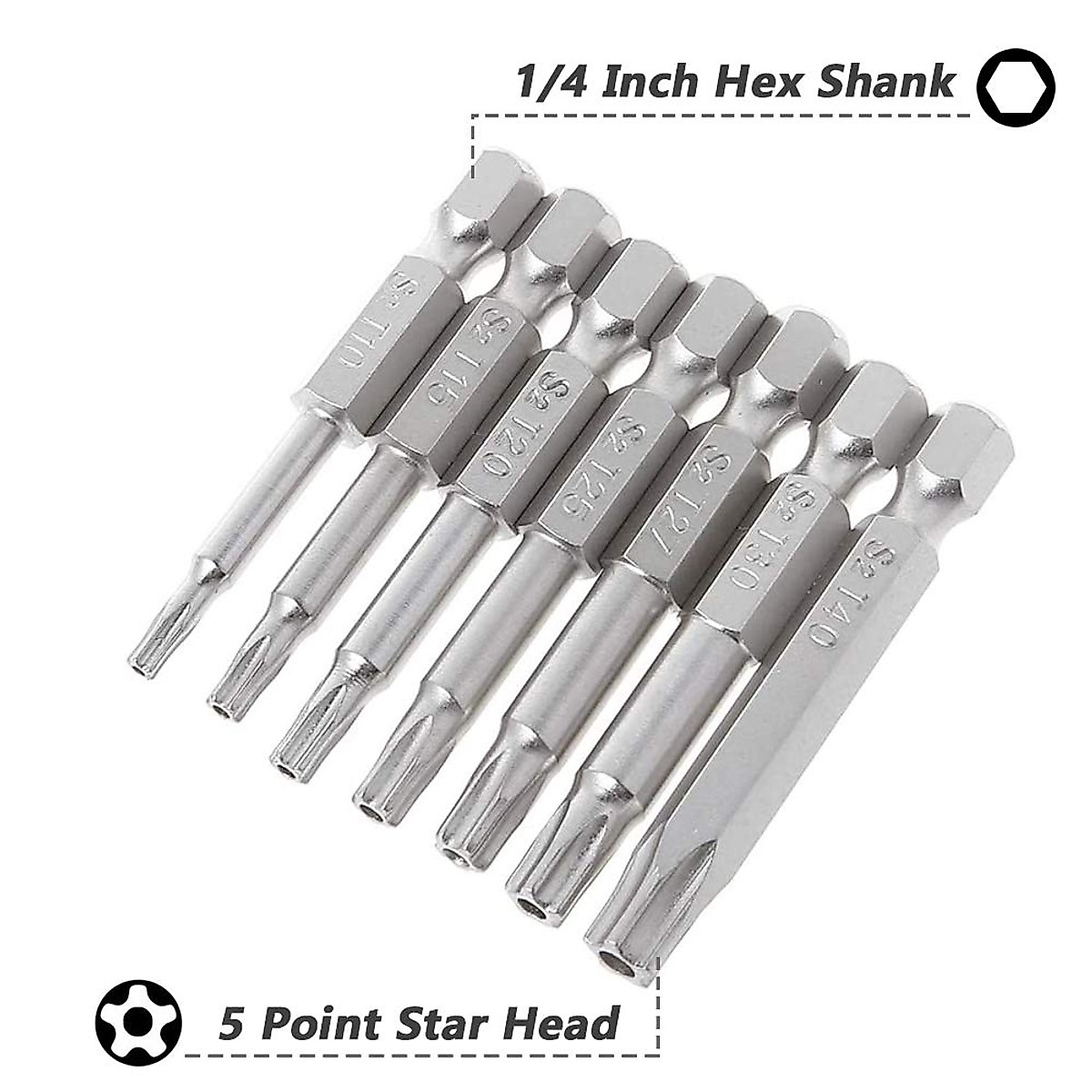 Mesee 5 Point Security Star Torx Screwdriver Bits Set 14Pcs Security Star Torx Screwdriver Bits 5-Pointed Screwdriver Bit for Electric Hand Screw Driver Drill Bits, 50mm Length