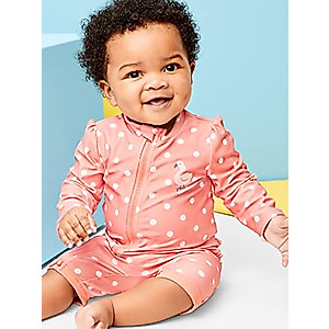 Simple Joys by Carter's Baby Girls' 1-Piece Zip Rashguards, Pack of 2, Sea Friends/Dots, 18 Months
