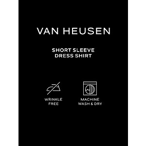 Van Heusen Men's Short Sleeve Dress Shirt Regular Fit Poplin Solid, Black, 18" Neck