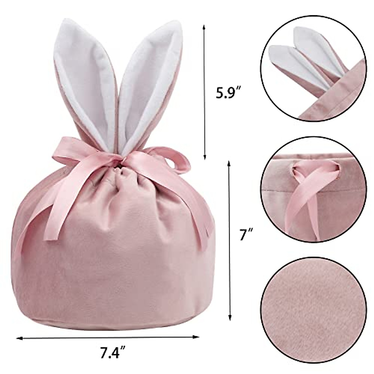 EMBRUNIOICE Easter Candy Gift Bags for Baby,Velvet Bunny Easter Treat Bags,Easter Egg Hunt Bags,Easter Drawstring Goodie Gift Bags for Baby Party Supplies（Pink）…