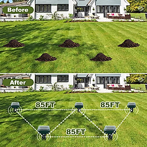 4 Pack Upgraded Ultrasonic Mole Repellent, Solar Powered Gopher Mole Repellent for Lawn, Chipmunks,Snake,Waterproof Vole Repellent for Your Yard Garden Lawns