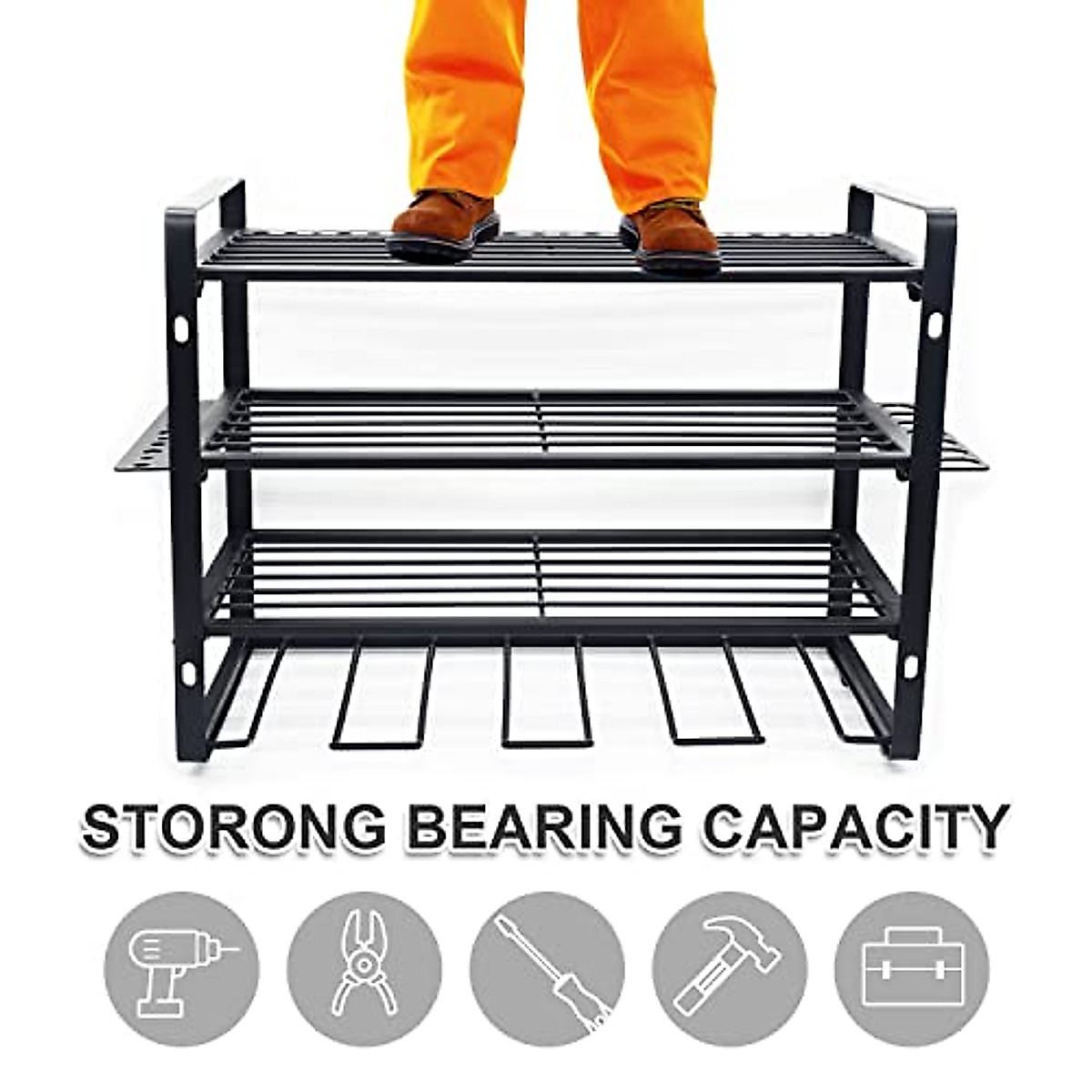 Lindafo Power Tool Organizer,Garage Tool Organizer Wall Mount,Power Tool Storage Rack 4 Layers,Heavy Duty Metal Cordless Drill Storage,Drill Charging Station,Utility Rack for Screwdriver and Pliers