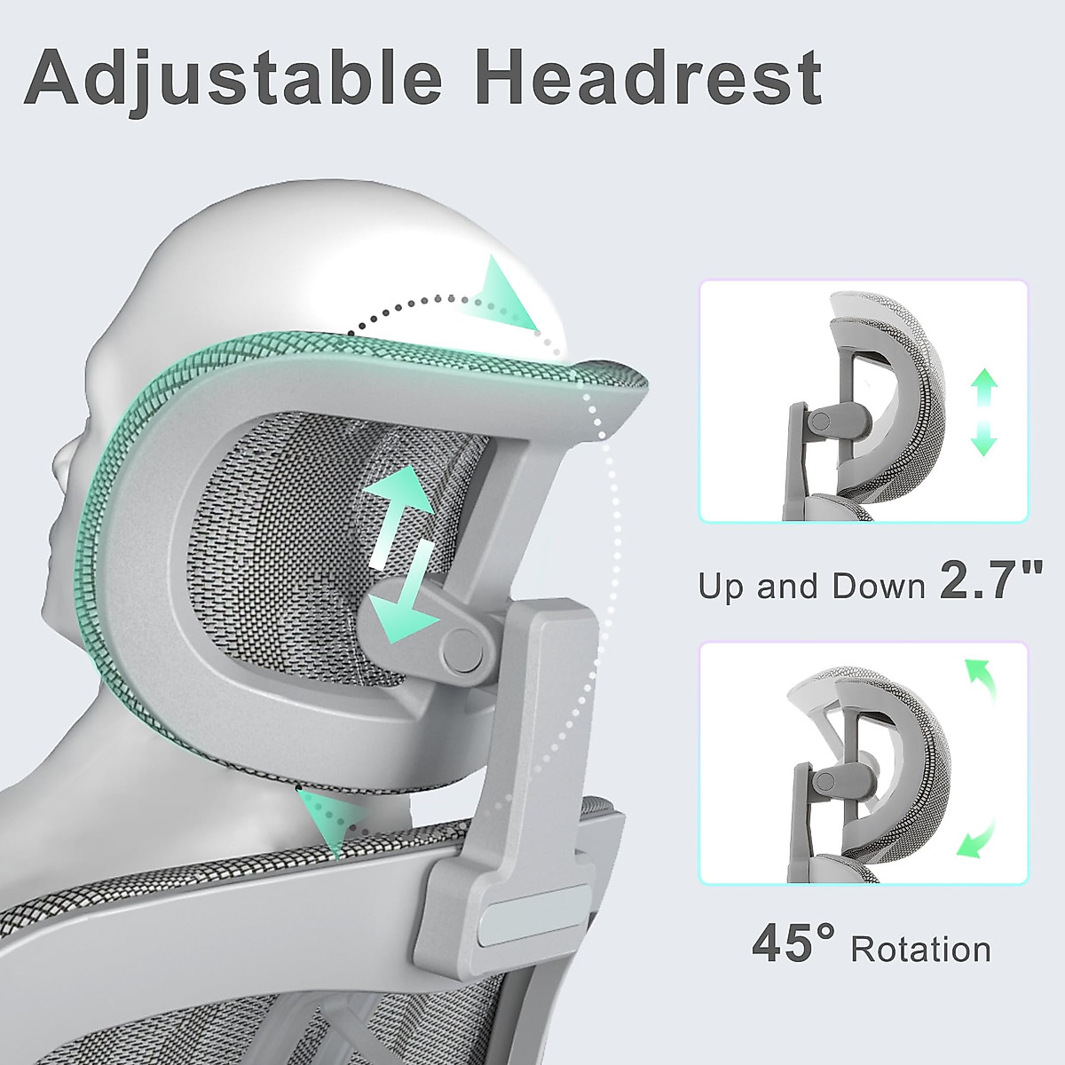 Logicfox Ergonomic Mesh Office Chair, High Back Desk Chair with 3D Armrests, Adaptive Thoracic Support, 3D Lumbar Support & Adjustable Headrest, Home Swivel Computer Chair with Tilt Function