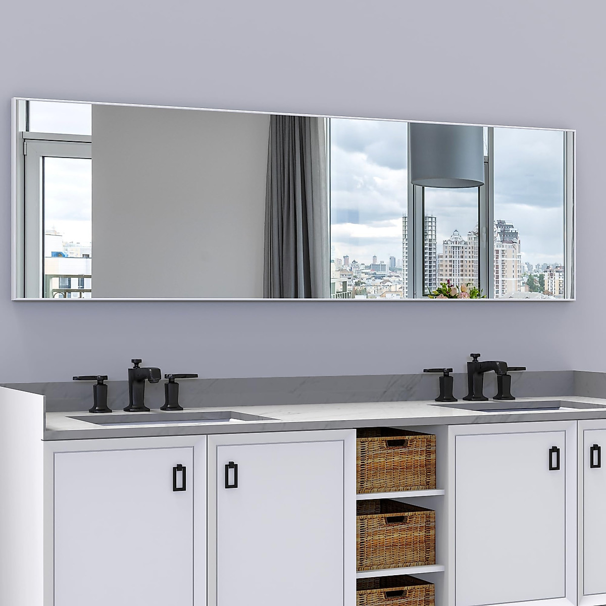 ANYHI Full Length Mirror, 60" x 18" Large Full Body Mirror, Wall Mirror Full Length, Door Mirror Full Length, Gym Mirror for Wall, Standing Floor Mirror, Long Mirror for Living Room Bedroom (White)