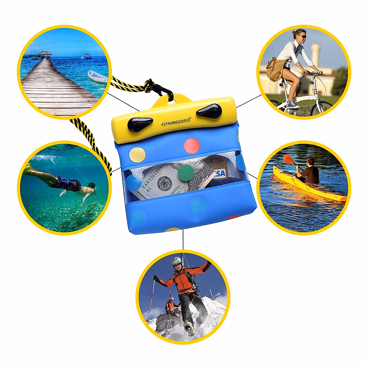 EXTREMEWORLD Dry Bag TPU Waterproof Case Bag Multi Purpose Polka Dot Wallet (4.7" x 3.9", Y1210)