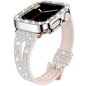 Goton Bling Band + Case for Apple Watch Bands 45mm 44mm 41mm 40mm 38mm Series 8 7 SE 6 5 4 3 2 1, Women Glitter Silicone Thin Strap + Bumper Cover for iWatch Accessories 41 mm Silver