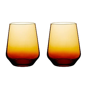 Vintage Amber Wine Glasses Set of 2 16.5 oz - Unique Stem Colored Burgundy Goblet Glass - Premium Stemmed Orange Bordeaux Glass for any Special Occasion