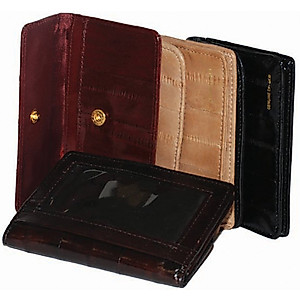 Genuine Eel Skin Leather Womens Coin Change Purse Wallet (Burgundy)