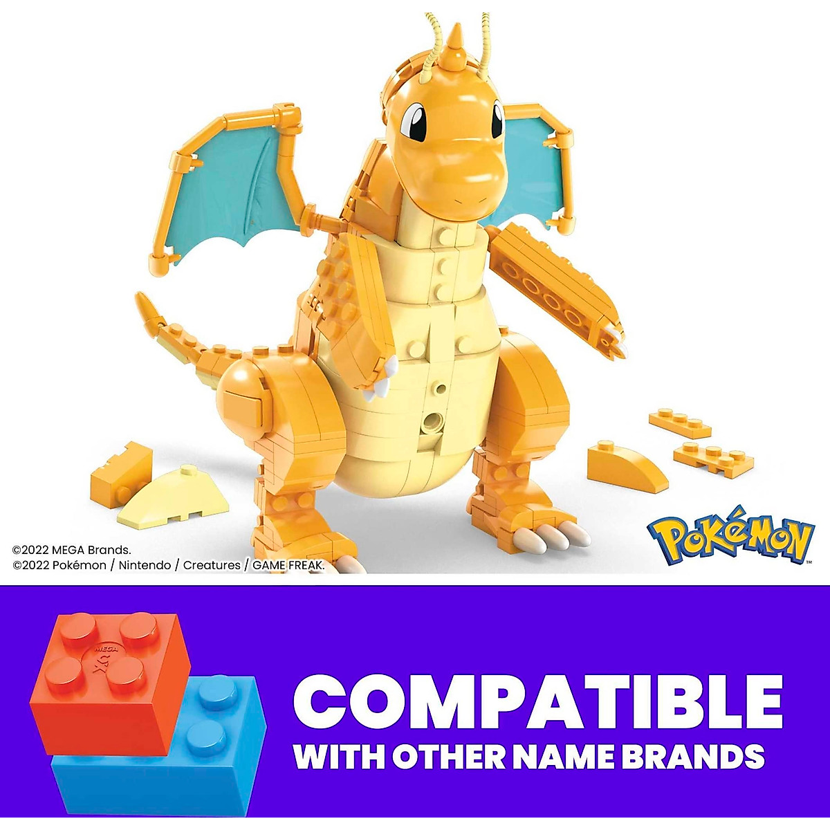 MEGA Pokémon Building Toys Set Dragonite with 388 Pieces, Articulated and Poseable with Motion, 7 Inches Tall, for Kids