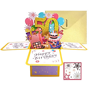 Happy 50th Birthday Cards 50th Birthday Greeting Card 50th Gift Card Birthday Pop Up Cards with Note Card and Envelope 50th Birthday Gifts for Women, Wife, Mother Gifts Box 3D Popup Birthday Cards