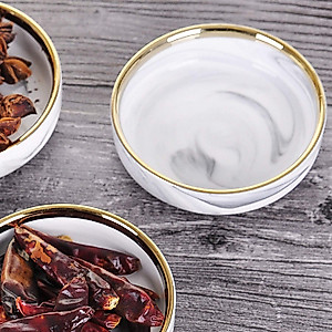 VanEnjoy 3.5 inches Marble Porcelain Side Dish Bowl Seasoning Dishes Soy Dipping Sauce Dishes-Set of 4, White with Gold Rim