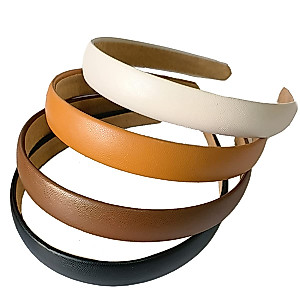 4 Pack Leather Headband Non-slip Fashion Wide Headband for Women Simple Headband Hairbands Hair Hoop Solid Color Soft PU Head Bands for Women Girls