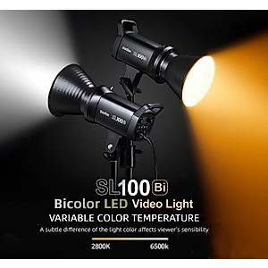 Godox SL100Bi 100W Bi-Color LED Video Light, 32100Lux@1M 2800K-6500K CRI96+ TLCI97+ Bowens Mount LED Continuous Lighting for Photography, 11 FX Effects Studio LED with RC-A6 Remote
