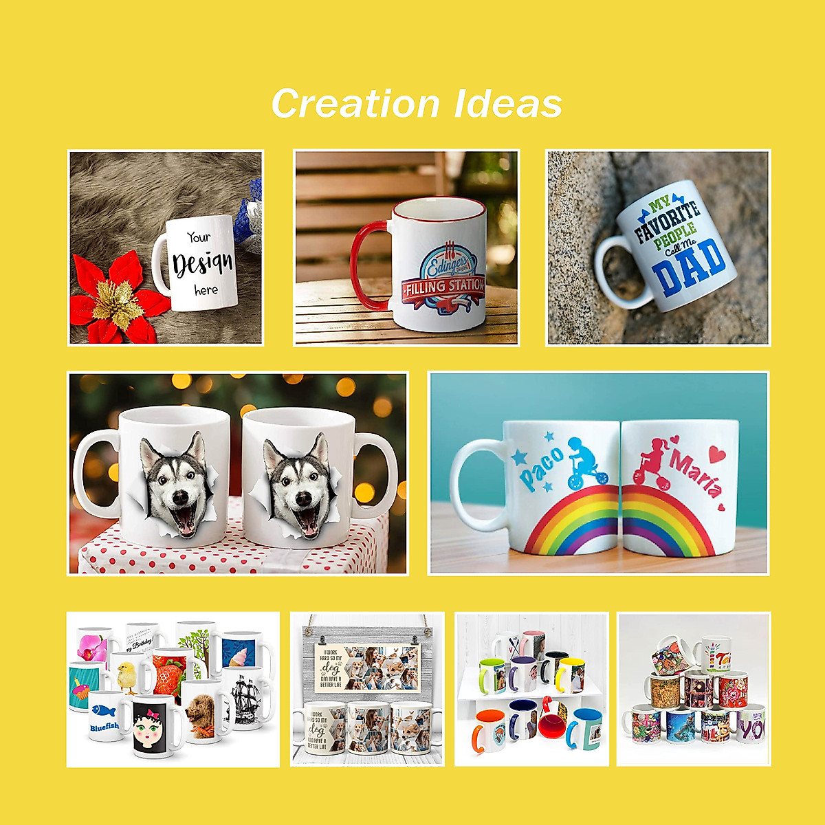 RAINBOWTIE Sublimation Mugs, Sublimation Mugs Blank, 11oz Sublimation Coffee mugs,White Coated Ceramic Cup, Mug Sets - set of 12