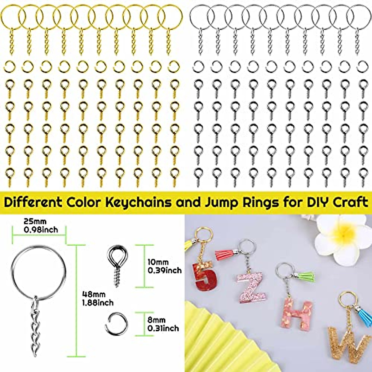 Thrilez Alphabet Resin Molds Kit with Alphabet Silicone Molds, Epoxy Resin, Mica Powder, Glitter, Foil Flakes, Tassels, Keychains, Jump Rings and Pin Vis for Resin Keychain Making