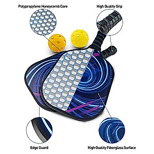 Pickleball Paddles 2 Pack, Fiberglass Surface Pickleball Set of 2 Rackets and 4 Pickleballs Balls, Lightweight Pickleball Rackets Ball Sets, Pickle-Ball Set with Portable Bag for Men Women