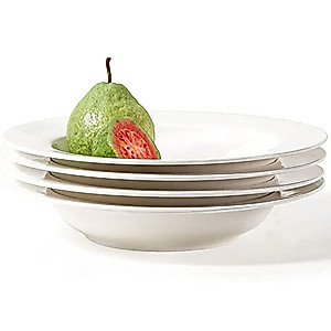 Artena Bright White 6.75 inch Asian Soup Spoons Set of 6, Ultra-fine Porcelain Tablespoon & Pasta Bowls 20oz, Large Salad Serving Bowls, 10 inch White Soup Bowls, Porcelain Pasta Bowls Set of 4