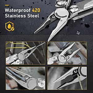 Gifts for Men Dad, BIBURY Multitool, 19-in-1 Stainless Steel Multi Tool with Fold-able Pliers, Screwdriver Sleeve, Scissors, Nylon Pouch, Muti-tool for Camping Survival Hiking Hunting Repairing