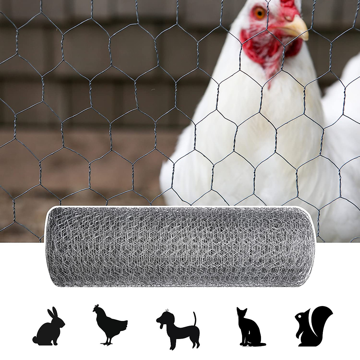 Chicken Wire, 2 Rolls of 15.7“ ×393.7” Chicken Wire Net for Craft, Chicken Wire Fence Mesh with Plier, Protective Gloves, Cable Zip Ties for Crafts Garden Poultry Chicken Coops Rabbit Rodent Cage