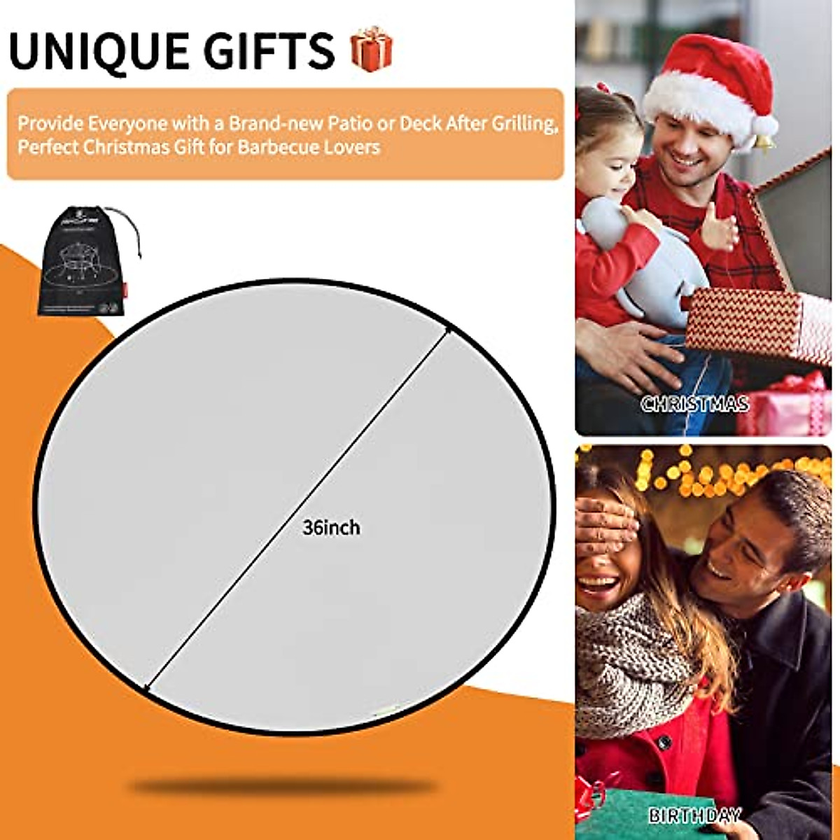 TONAHUTU 36" Fire Pit Mat & Under Grill Mat, Deck Patio Protect Mat Heat Resistant Fire Mat for Fire Pit BBQ Mat for Under BBQ Oil-Proof & Waterproof,2-Layer Thickened, White