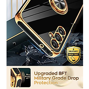 LeYi for Samsung Galaxy A14 5G Case: with 2 Pack Tempered Glass Screen Protector and 360° Rotatable Ring Holder Magnetic Kickstand, Plating Rose Gold Edge Protective Samsung A 14 5G Case, Black