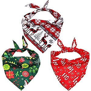 3Pack Dog Christmas Bandana Costume Cute Scarf Pet Triangle Bibs Kerchief Set Adjustable Scarves Holiday Party Bandanas Costumes Accessories Decoration for Small Medium Girl Boy Dogs Puppy Cats
