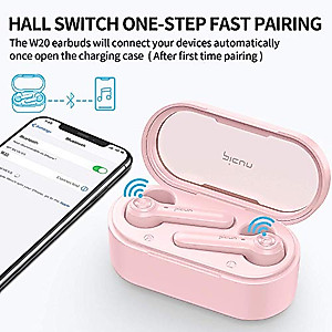 Picun True Wireless Earbuds 36 Hours Playtime, Bluetooth V5.0 Headphones, HiFi Immersive Bass in-Ear Headsets IPX8 Waterproof Sports Earphones w/HD Mic, Touch Control, USB-C, Fit for Women Girl Pink