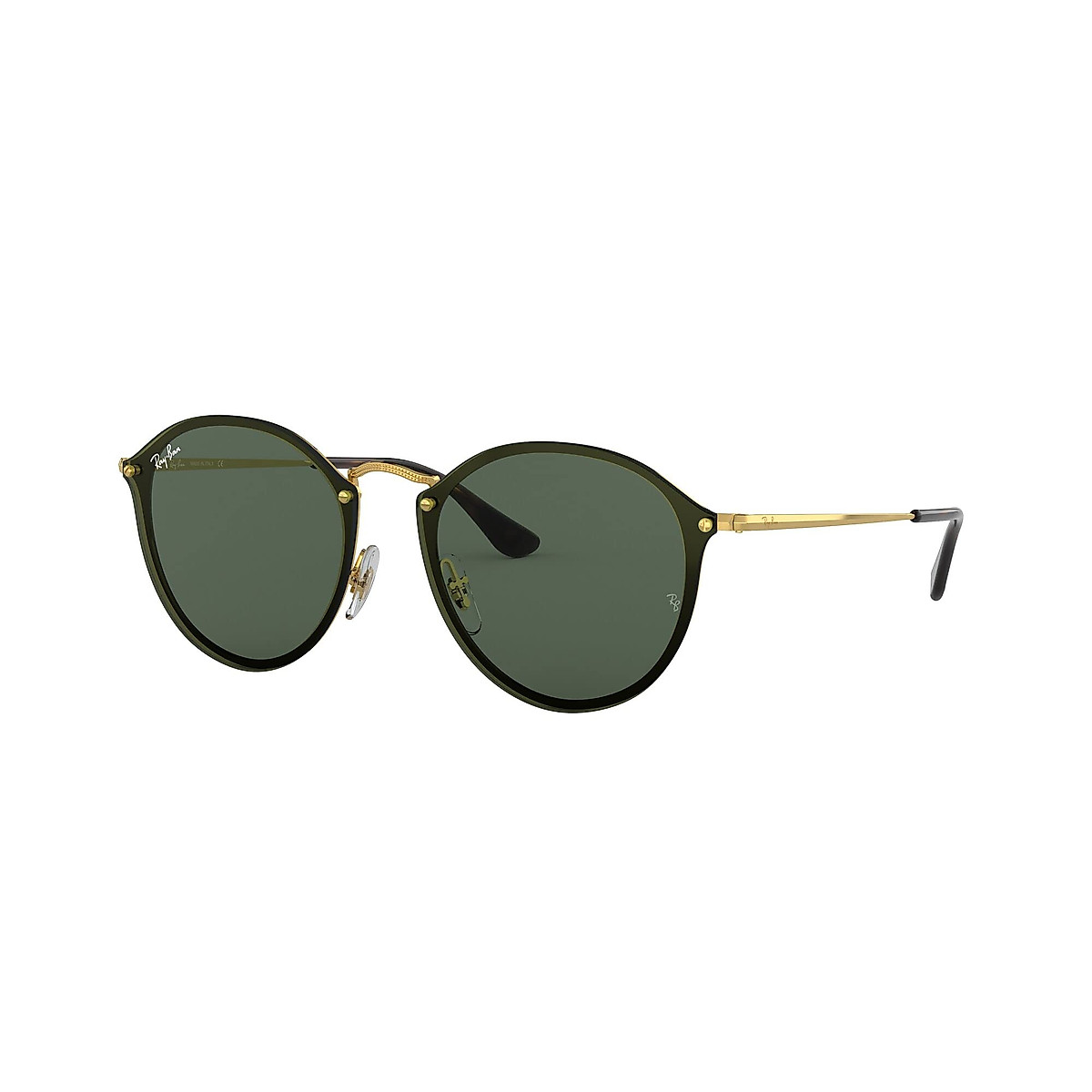 Ray-Ban RB3574N Blaze Round Sunglasses, Gold/Dark Green, 59 mm