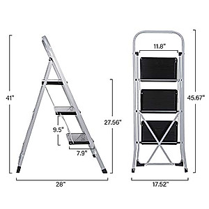 3 Step Ladder Folding Step Stool Ladder w/Handgrip & Wide Pedal Home Indoor