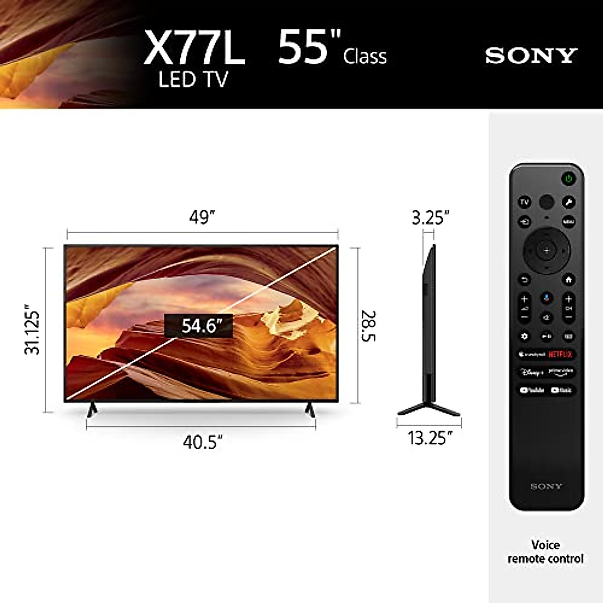 Sony 55 Inch 4K Ultra HD TV X77L Series: LED Smart Google TV KD55X77L- Latest Model, Black