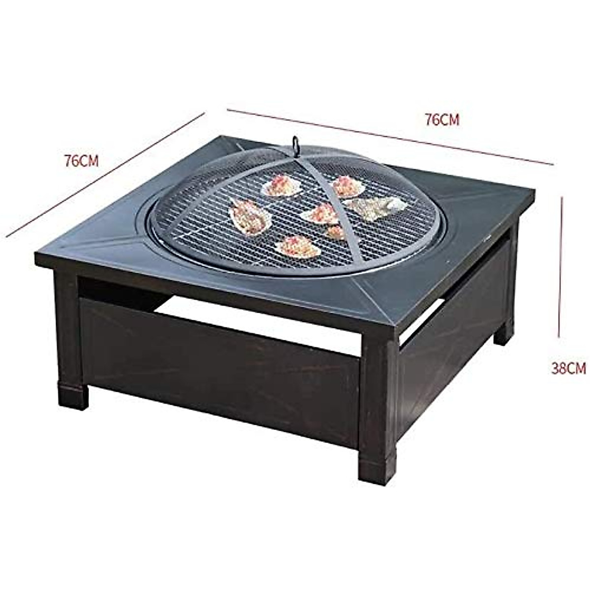 LEAYAN Garden Fire Pit Portable Grill Barbecue Rack Outdoor Fire Pit Metal Square Firepit Patio Stove Wood Burning BBQ Grill Fire Pit Bowl with Spark Screen Cover, Log Grate for Camping Backyard