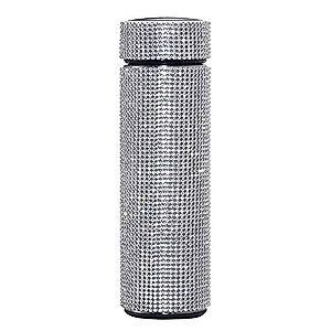 EKUEE 500ml Creative Diamond Thermos Bottle Water Bottle Stainless Steel Smart Temperature Display Vacuum Flask Mug Gift for Men Women (Silver A 500ML)