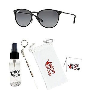 Ray-Ban RB3539 Erika Metal Sunglasses + Vision Group Accessories Bundle for unisex, adult (Black/Light Grey Gradient Grey Polarized (002/T3)