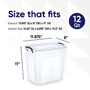 Superio Clear Storage Boxes with Lids, Plastic Container Bins for Organizing, Stackable Crates, BPA Free, Non Toxic, Odor Free, Organizers for Home, Office, School, and Dorm,12 Qt, 6 Pack