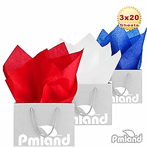 PMLAND Premium Quality Gift Wrapping Paper - Patriotic Red Blue White Assorted - 20 Inches x 26 Inches 60 Sheets