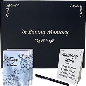 D AND YOU Funeral Guest Book for Memorial Service Set - Thank You Cards, Sign in Memorial Service Guest Book for Funeral, Table Sign and Pen - Memorial Books for Celebration of Life