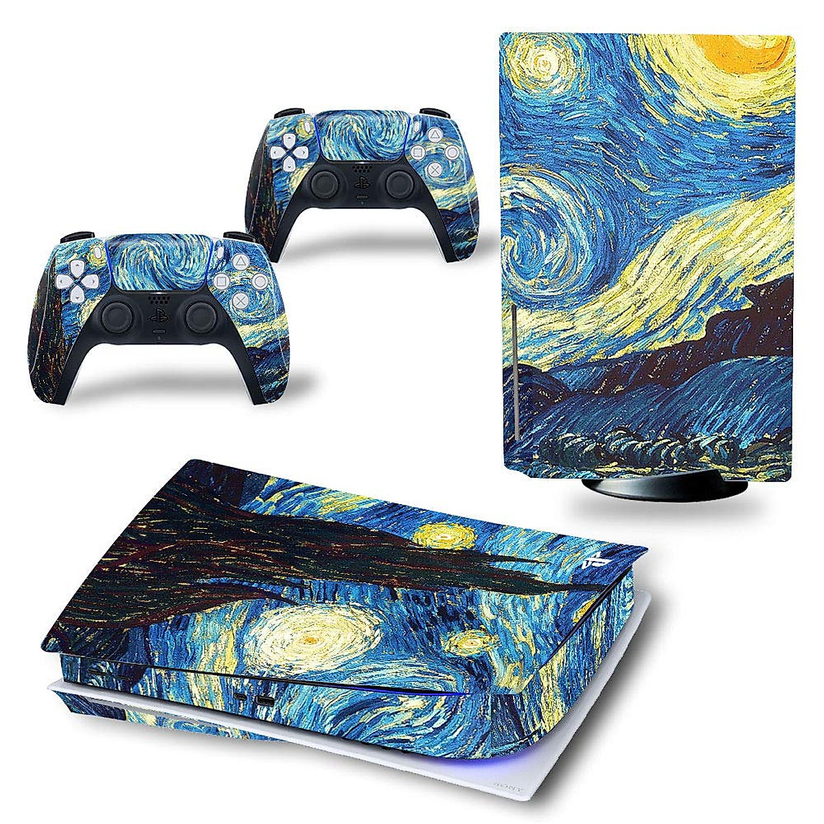 TANOKAY PS5 Console Skin and Controller Skin Set | Painting Starry Night Van Gogh | Matte Finish Vinyl Wrap Sticker Full Decal Skins | Compatible with Sony Playstation 5 Disc Version