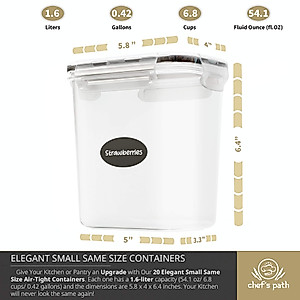 Chef's Path Airtight Plastic Food Containers with Lids - 20 Pack (1.6 Liter Each) - Durable Kitchen and Pantry Storage for Cereal, Rice, Pasta, Sugar - Airtight Food Storage Containers