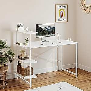 CubiCubi Small Computer Desk with Storage Shelves, 47 Inch Home Office Desk Study Writing Table for Small Space, White