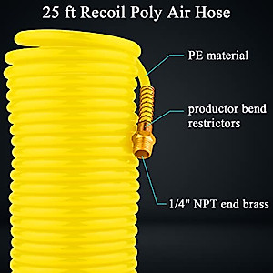Air Compressor Accessories, Creallr 20 Pieces Air Compressor Tool Kit Air Hose Fittings with 1/4 Inch NPT Plug/Connect/Coupler, Air Blow Gun, 25Ft Recoil Air Hose and Dual Head Air Chuck