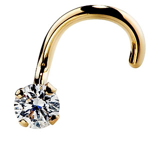 FreshTrends 18G 1.5mm 0.015 ct. tw Diamond SI1-SI2 G-H 14K Yellow Gold Twist Screw Nose Ring SI1