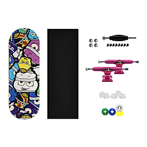 Teak Tuning Complete Fingerboard Bubble Bushing Collage Edition - Premium, Heat Transfer Graphic - Pro Shape & Size - Bearing Wheels, Pro Trucks, 61A Pro Duro Bushings - 32mm x 97mm Deck