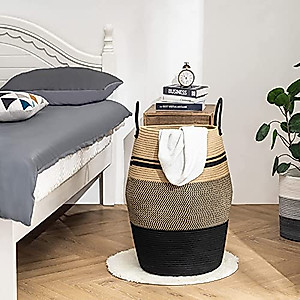 YOUDENOVA 105L Extra Large Woven Laundry Hamper Basket with Heavy Duty Cotton Rope Handles for Clothes and Toys in Bedroom, Nursery Room, Bathroom, Jute
