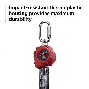 3M Protecta 3100403 Self Retracting Lifeline Rebel 6' (18M) Web, Steel Snap Hook and Carabiner, Black/Red