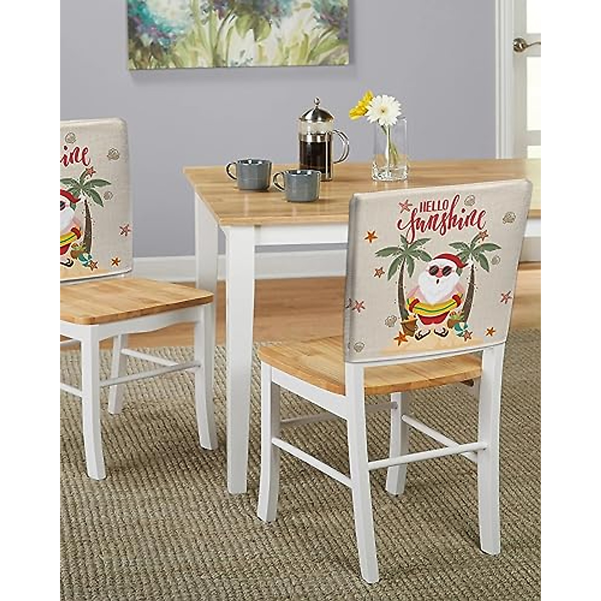 AMZRicher Christmas Chair Back Covers for Dining Chairs 4 Pack, Washable Removable Chair Slipcover Back Chair Protector for Wedding Party Baby Shower Coastal Santa Xmas Beach Starfish Shell