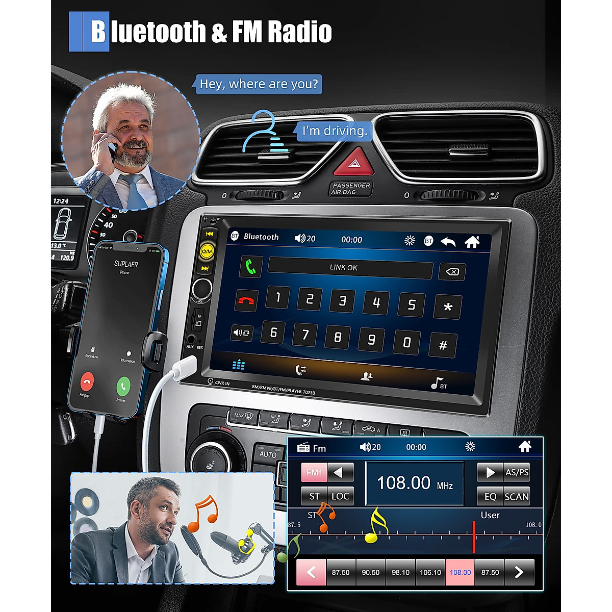 Double Din Car Stereo Car Radio with Bluetooth 7 Inch Touch Screen FM Radio Mirror Link USB 2 Din Car Audio Receiver Remote Control Steering Wheel Control Backup Camera