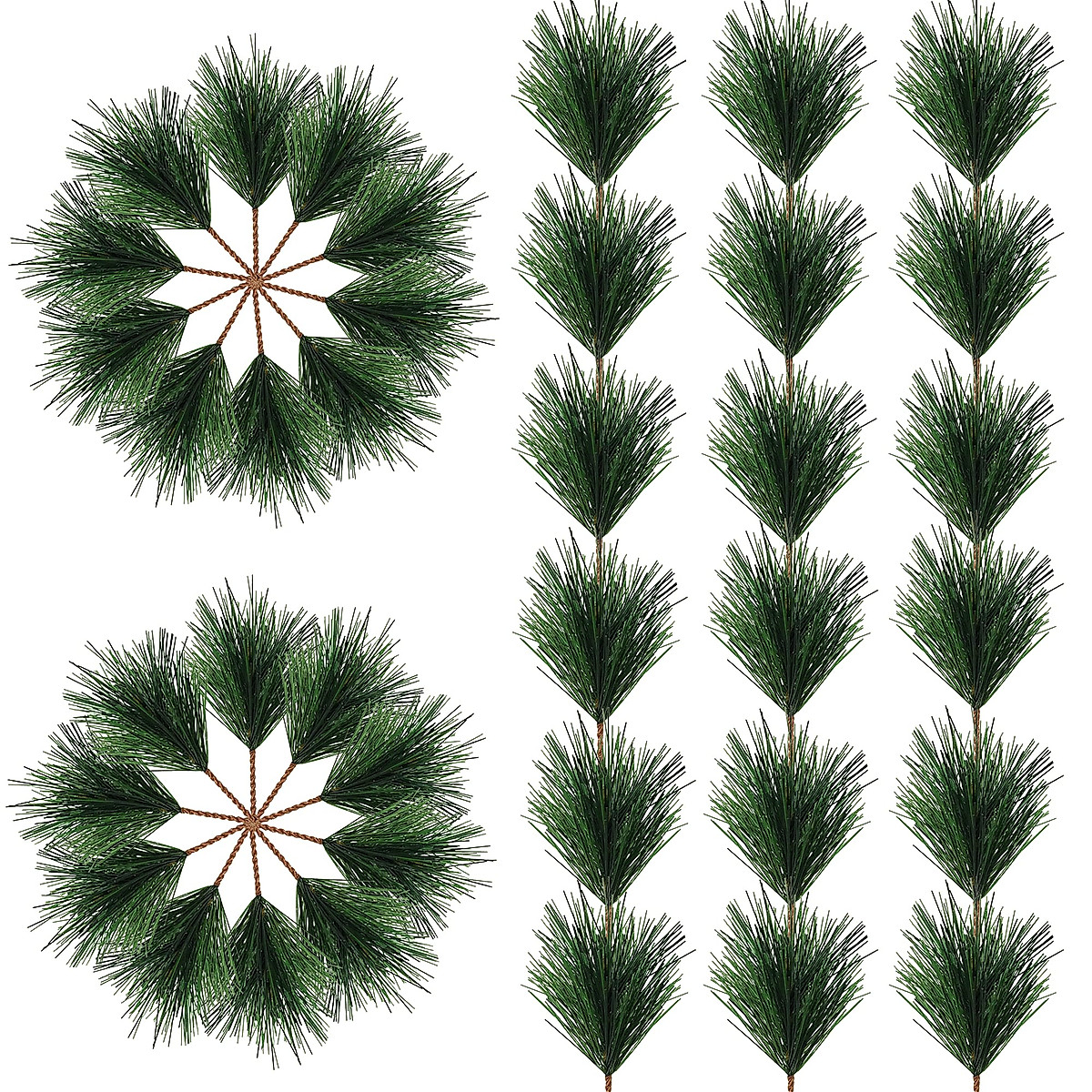 PPXMEEUDC 70 PCS Artificial Green Pine Needles Branches Small Pine Twigs Stems Fake Greenery Pine Pick for Christmas Garland Wreath Embellishing Home Holiday Garden Decoration