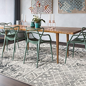 8x10 Washable Large Area Rug for Living Room Non Slip Boho Moroccan Bedroom Rug Indoor Farmhouse Geometric Floor Mat Soft Low Pile Woven Carpet for Classroom Office Under Dining Table(Gray)