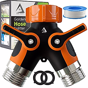 Hose Splitter 2 Way, Heavy Duty Metal Connector, Two Way Garden Hose Splitter, High Flow Spigot Faucet Bib Adapter, Solid Double Y Shut Off Valve for Outdoor Gardening Hoses, Orange